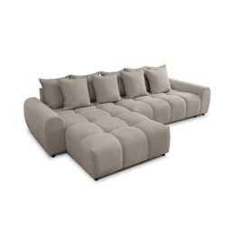 ECKSOFA Bubble mit losen R&uuml;ckenkissen und Sitzfl&auml;che in Bubble-Optik aus weichem Taupe Strukturstoff mit sch&ouml;ner Sitzkomfort - Ottomane links