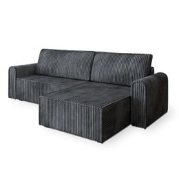 ECKSOFA VALTINO Graphitfarben Kordstoff mit Schlaffunktion