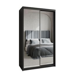 SCHWEBET&Uuml;RENSCHRANK RIEN 120/205/60 cm 2-t&uuml;rig mit Spiegel Schwarz