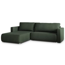 ECKSOFA TURIN Gr&uuml;n Geflochtener Stoff mit Schlaffunktion