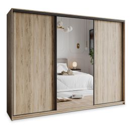 SCHWEBET&Uuml;RENSCHRANK TAVI 270/205/60 cm 3-t&uuml;rig mit Spiegel Sonoma Eiche