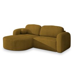 ECKSOFA AMILIA P L-S Gelb Kordstoff mit Schlaffunktion