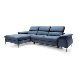 ECKSOFA MESTO Blau Velours-Stoff mit Schlaffunktion