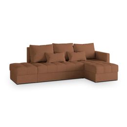 ECKSOFA LUMARI R-S Kupferfarben Pl&uuml;sch-Stoff mit Schlaffunktion