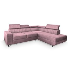 ECKSOFA NOLA R-S Lila Velours-Stoff mit Schlaffunktion