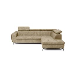 ECKSOFA MAGIA R-S Beige Pl&uuml;sch-Stoff mit Schlaffunktion