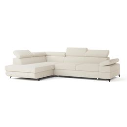 ECKSOFA FAVIEN L-S Creme Boucle-Stoff mit Schlaffunktion