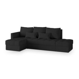 ECKSOFA LUMARI L-S Schwarz Pl&uuml;sch-Stoff mit Schlaffunktion