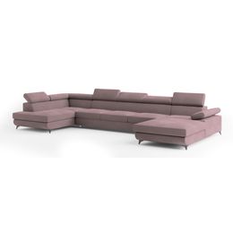 WOHNLANDSCHAFT MONTIVA Lila Velours-Stoff mit Schlaffunktion