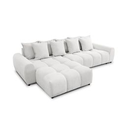 ECKSOFA Bubble mit losen R&uuml;ckenkissen und Sitzfl&auml;che in Bubble-Optik aus weichem Creme Strukturstoff mit sch&ouml;ner Sitzkomfort - Ottomane links