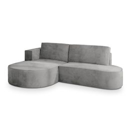 ECKSOFA CORTIO M L-S Grau Velours-Stoff mit Schlaffunktion
