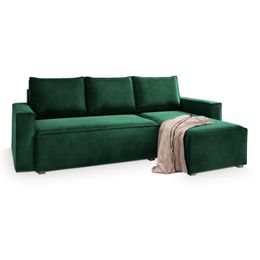 ECKSOFA SILES Gr&uuml;n Velours-Stoff mit Schlaffunktion
