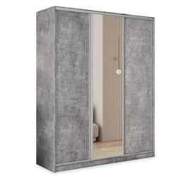 SCHWEBET&Uuml;RENSCHRANK TARI 160/205/58 cm 3-t&uuml;rig mit Spiegel und 4 Schubladen Titanfarben