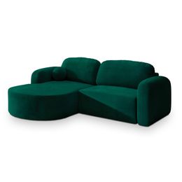 ECKSOFA AMILIA M L-S Gr&uuml;n Velours-Stoff mit Schlaffunktion