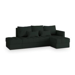 ECKSOFA LUMARI R-S Gr&uuml;n Pl&uuml;sch-Stoff mit Schlaffunktion