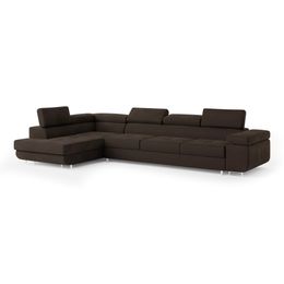 ECKSOFA VICENTE Braun Velours-Stoff mit Schlaffunktion