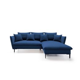 ECKSOFA SOLE Blau Pl&uuml;sch-Stoff mit Schlaffunktion
