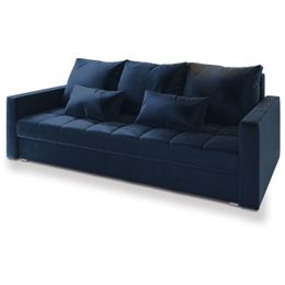 BETTSOFA SIRO Blau Pl&uuml;sch-Stoff mit Schlaffunktion