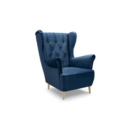 SESSEL TIBER, Polstersessel Glamour Loungesessel, Velours-Stoff Blau