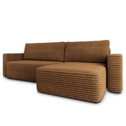 ECKSOFA TELIN Orange Kordstoff mit Schlaffunktion