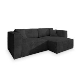 ECKSOFA NERIO P Schwarz Kordstoff mit Schlaffunktion