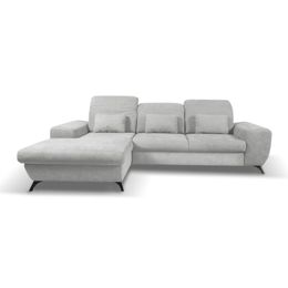 ECKSOFA LUCE L-S Grau Pl&uuml;sch-Stoff mit Schlaffunktion