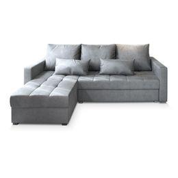 ECKSOFA KOS PIK M Hellgrau Velours-Stoff mit Schlaffunktion