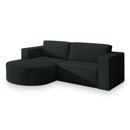 ECKSOFA SORELA P L-S Schwarz Kordstoff mit Schlaffunktion