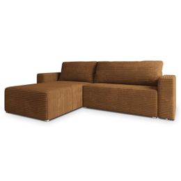 ECKSOFA CALTI T Orange Kordstoff mit Schlaffunktion