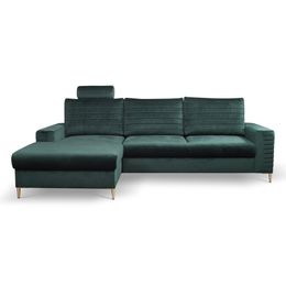 ECKSOFA GRIFO L-S Gr&uuml;n Velours-Stoff mit Schlaffunktion
