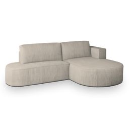 ECKSOFA CORTIO P R-S Creme Kordstoff mit Schlaffunktion