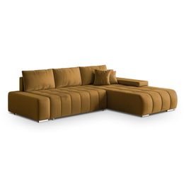 ECKSOFA ALESE R-S Gelb Velours-Stoff mit Schlaffunktion