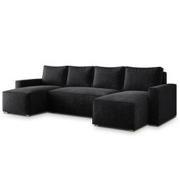 WOHNLANDSCHAFT ASPRA LM Schwarz Chenille mit Schlaffunktion