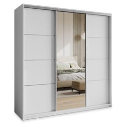 SCHWEBET&Uuml;RENSCHRANK VARO 180/205/60 cm 3-t&uuml;rig mit Spiegel und Schubladen Wei&szlig;