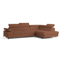 ECKSOFA FAVIEN R-S Kupferfarben Boucle-Stoff mit Schlaffunktion