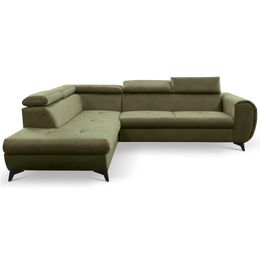 ECKSOFA MAGIA L-S Gr&uuml;n Pl&uuml;sch-Stoff mit Schlaffunktion