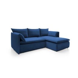 ECKSOFA PREGIO Blau Pl&uuml;sch-Stoff mit Schlaffunktion
