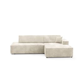 ECKSOFA TESSO L-S Creme Kordstoff mit Schlaffunktion
