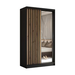 SCHWEBET&Uuml;RENSCHRANK LAMELLO 120/216/61 cm 2-t&uuml;rig mit Spiegel Schwarz
