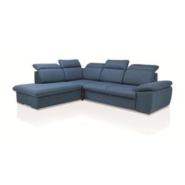 ECKSOFA ROSSI Blau Pl&uuml;sch-Stoff mit Schlaffunktion