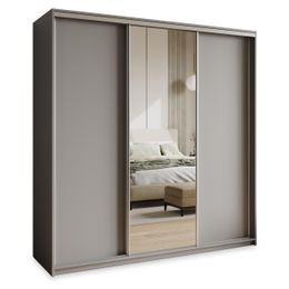 SCHWEBET&Uuml;RENSCHRANK TAVI 200/205/60 cm 3-t&uuml;rig mit Spiegel Graphitfarben