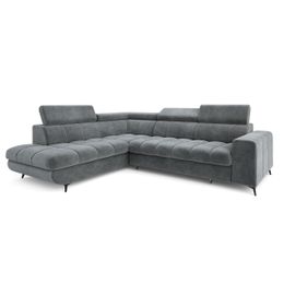 ECKSOFA MORIVA L-S Grau Velours-Stoff mit Schlaffunktion