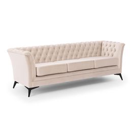 CHESTERFIELD-SOFA 3-sitzer Whitby Beige Samt mit schwarzen F&uuml;&szlig;en
