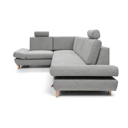 ECKSOFA CASA II L-S Grau Pl&uuml;sch-Stoff mit Schlaffunktion