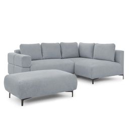 ECKSOFA inkl. Hocker Cardea mit Schlaffunktion in Bubble-Optik aus weichem Grau Strukturstoff und hohem Sitzkomfort - Ottomane rechts