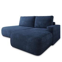 ECKSOFA AVINI T R-S Blau Kordstoff mit Schlaffunktion