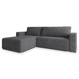 ECKSOFA CALTI T Grau Kordstoff mit Schlaffunktion