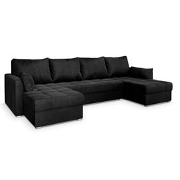 WOHNLANDSCHAFT NAKO M Schwarz Velours-Stoff mit Schlaffunktion