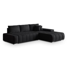 ECKSOFA ALESE R-S Schwarz Velours-Stoff mit Schlaffunktion