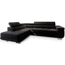 ECKSOFA SELVA L-S Schwarz Velours-Stoff mit Schlaffunktion